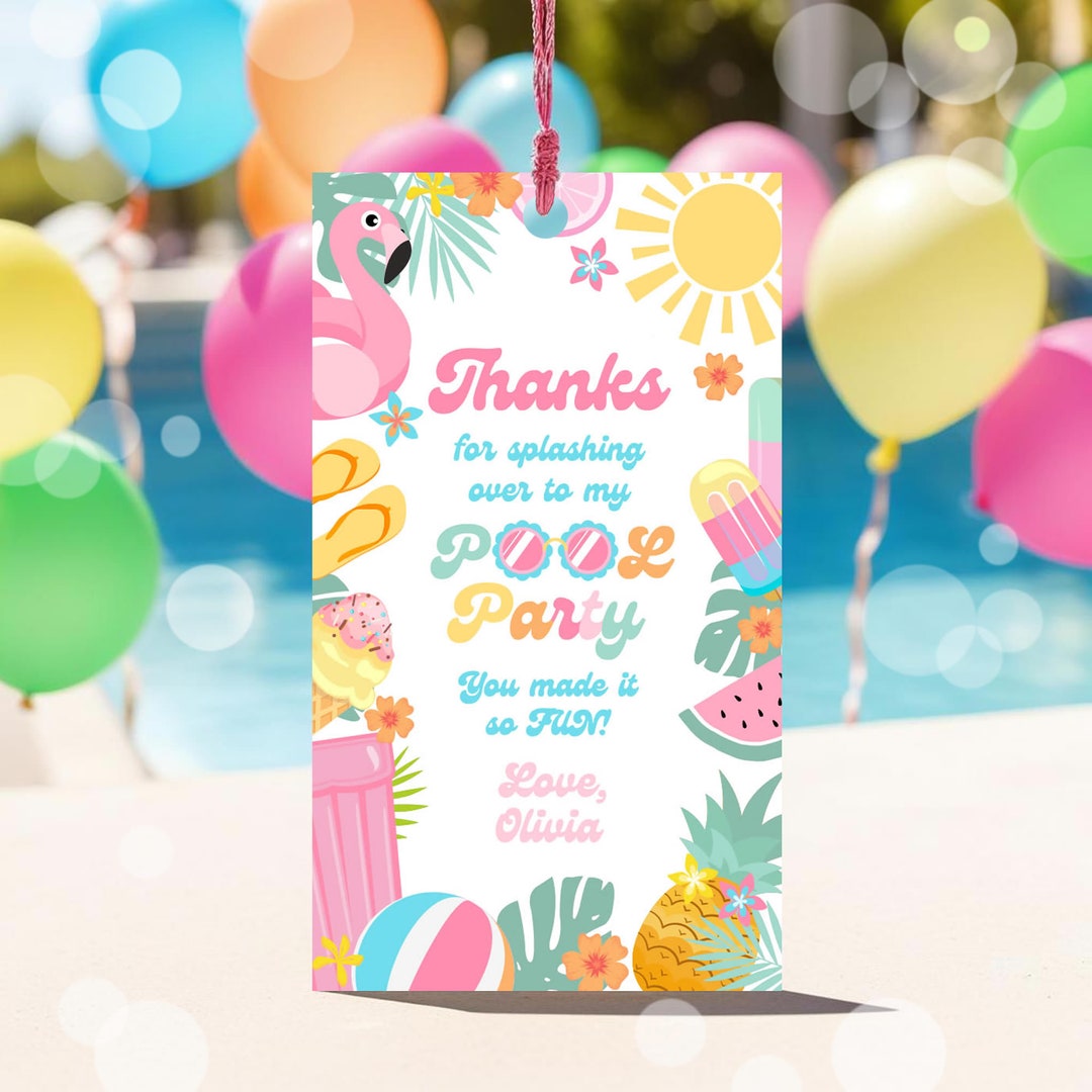 Editable Pool Party Luggage Favor Tags Pastel Tropical Splish Splash ...