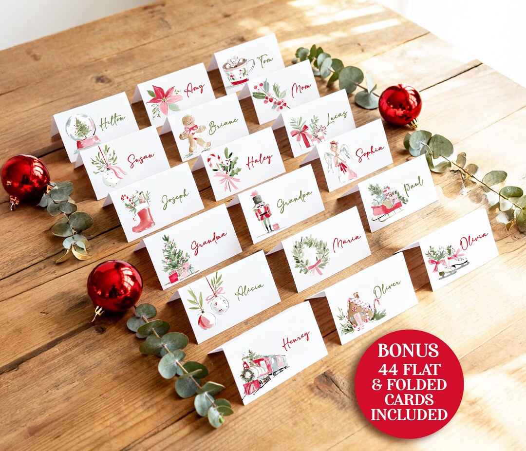 Editable Christmas Place Cards Template Holiday Buffet Food Tent Cards ...