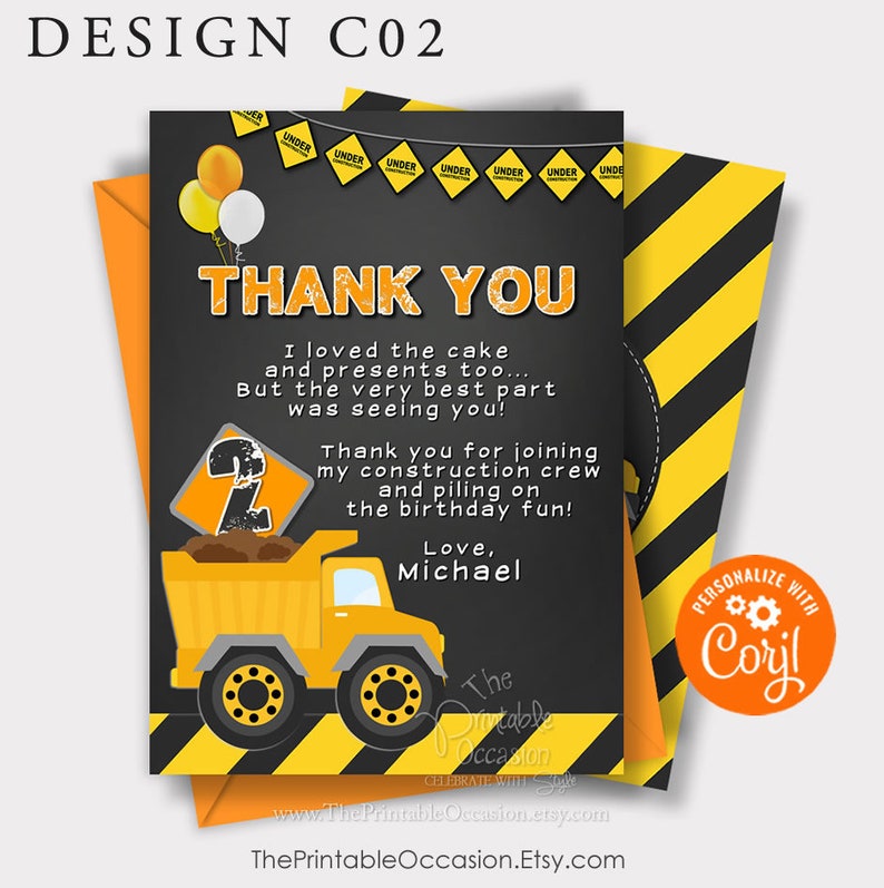 EDITABLE Construction Thank You Card Construction Thank You - Etsy