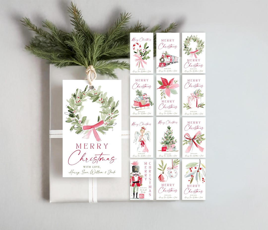 Editable Merry Christmas Gift Tag Template Bundle Hand Drawn Holiday ...