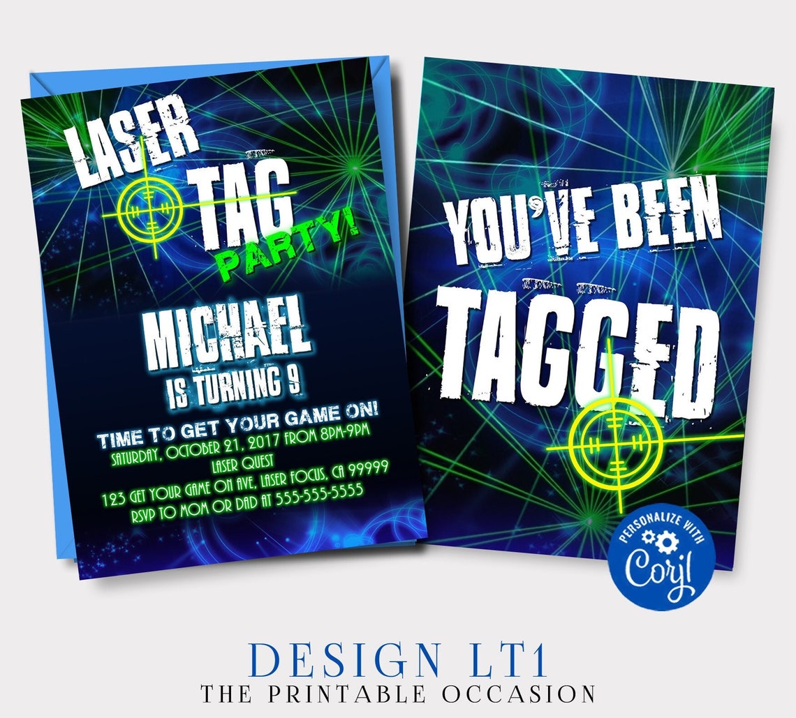 EDITABLE Laser Tag Invitation Neon Laser Tag Birthday - Etsy