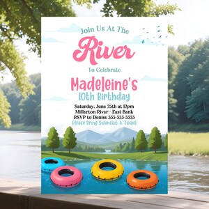 River Tubing Birthday Invitation River Float Party Invite Editable ...