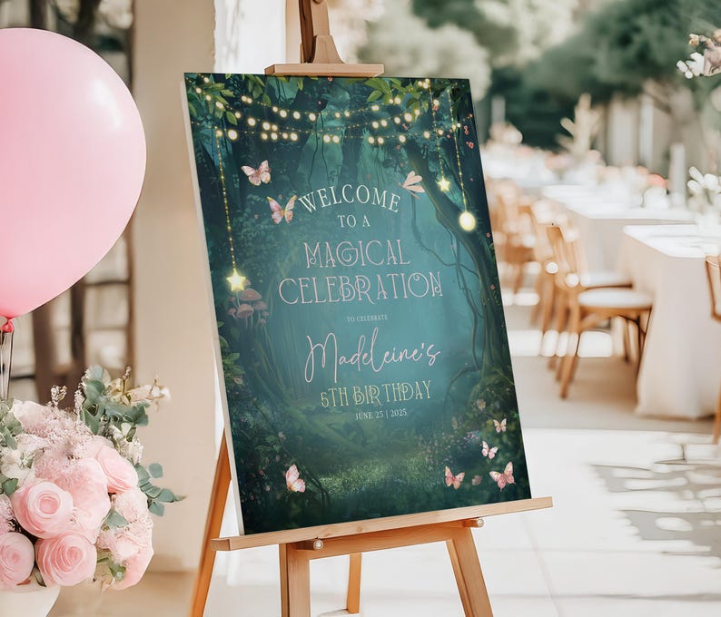 Editable Enchanted Forest Table Sign Fairy Garden Birthday Decor ...