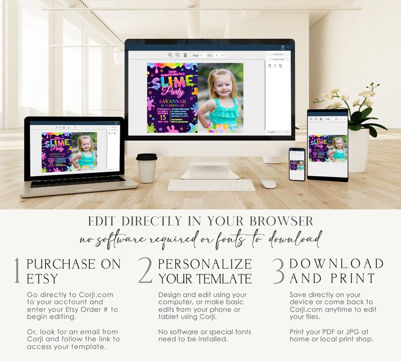 Slime Photo Invitation Editable Glow Slime Party Invitation - Etsy