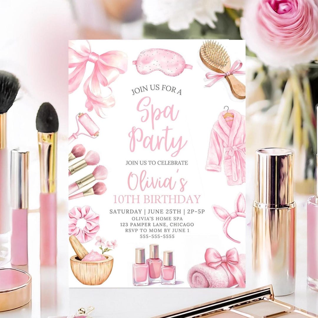 Editable Girls Spa Party Invitation Girl Pink Spa Birthday Invite Pink ...