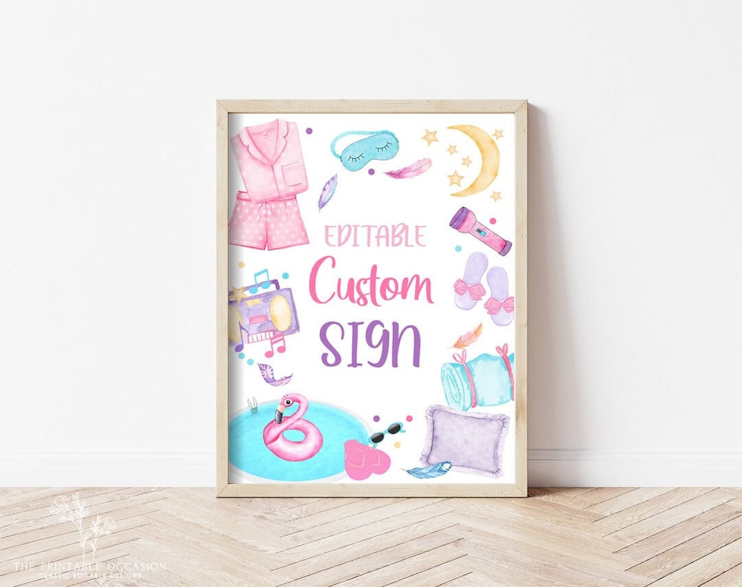 Editable Sleepover Swim Party Sign Printable Custom Pool Party ...