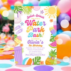 Editable Water Park Birthday Invitation Tropical Waterslide Invite ...