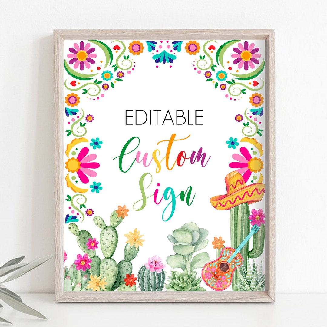 Editable Custom Sign Fiesta Party Sign Fiesta Cactus Décor Mexico Table ...