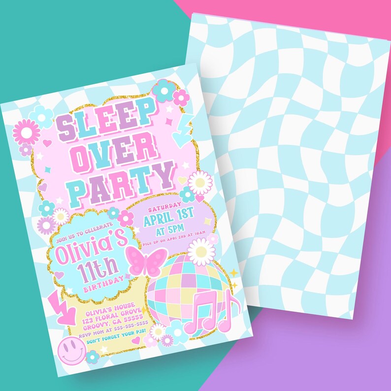 Editable Sleepover Birthday Invitation Preppy Tween Teen Varsity ...