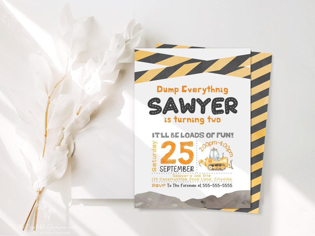 Editable Construction Invitation Construction Birthday - Etsy