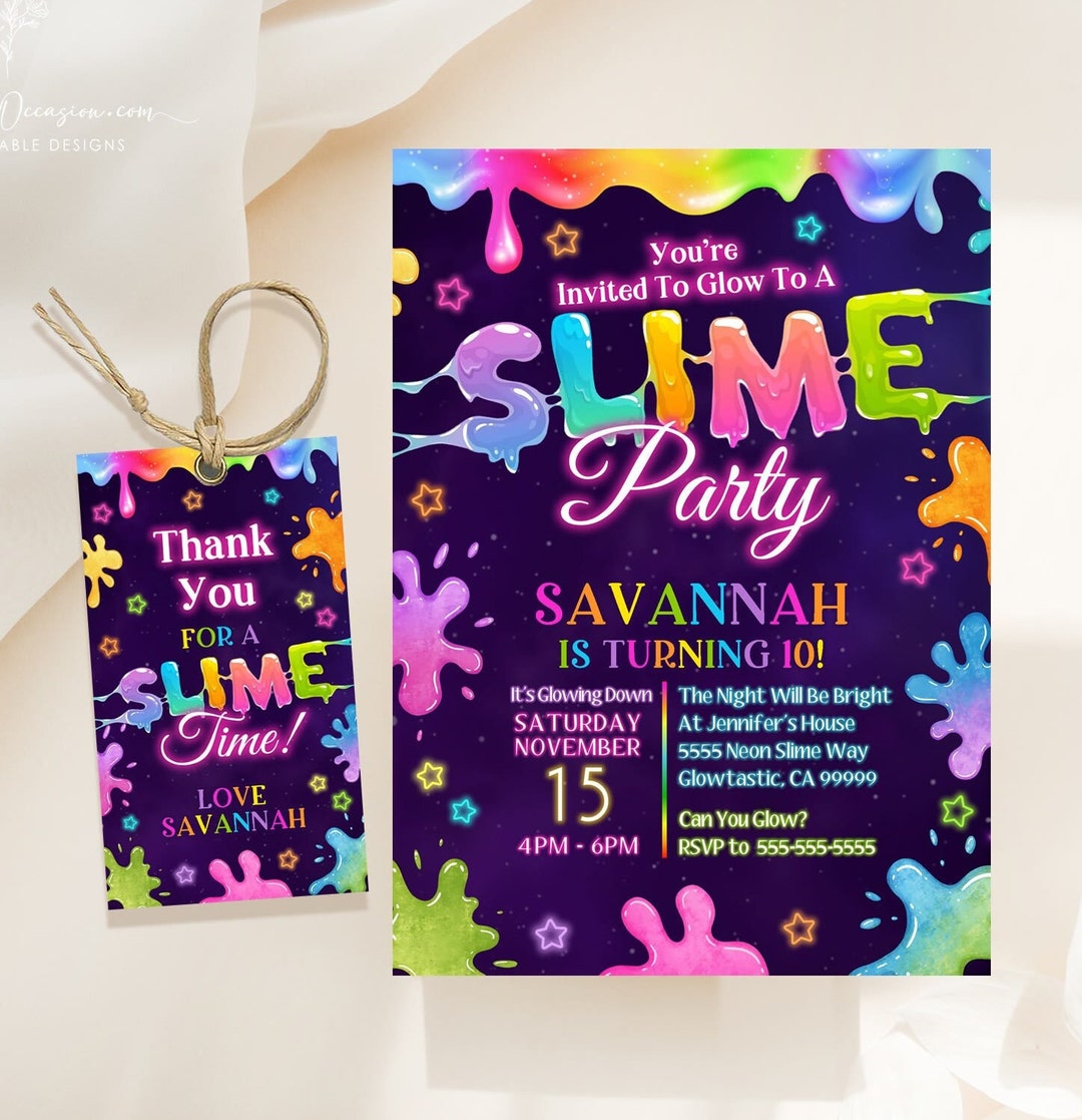 Slime Party Birthday Invitation, Slime Invitation, Slime Party Template ...
