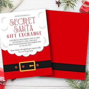 Editable Secret Santa Invitation Template Christmas Gift Exchange Invitation Secret Santa Party ...