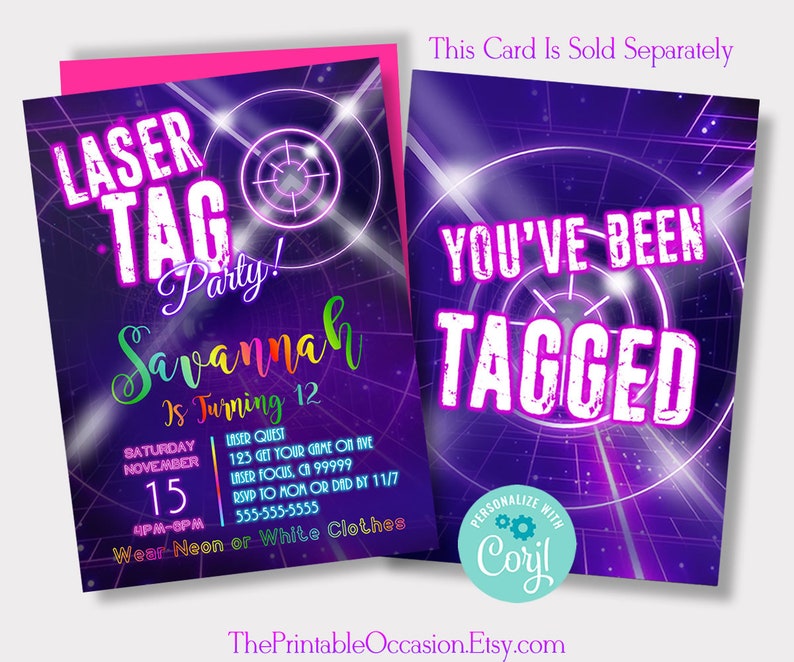 EDITABLE Girl's Laser Tag Thank You Card Editable Laser | Etsy