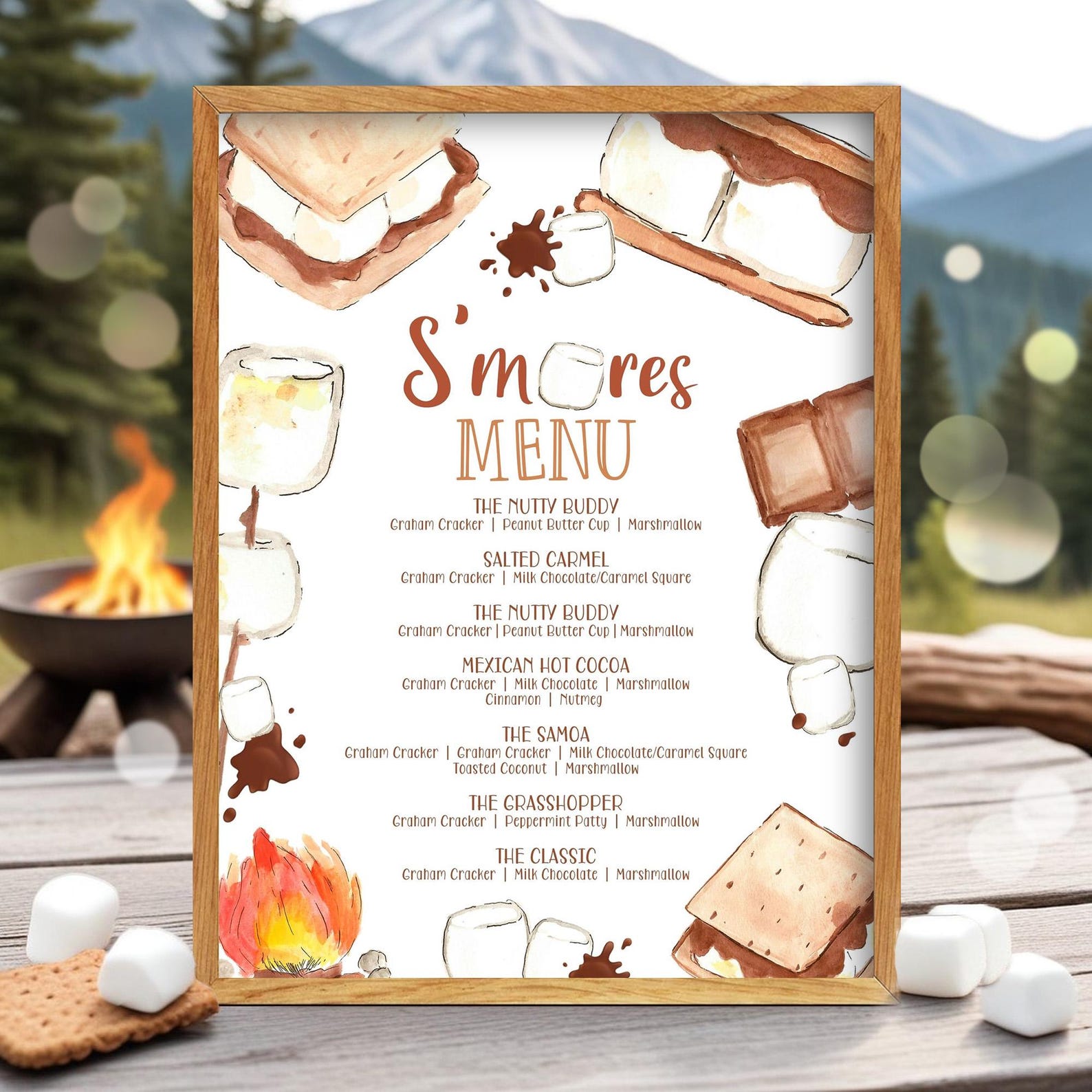 Editable Smore Bar Menu Sign Template Smore Bar Menu Station Sign Smore ...