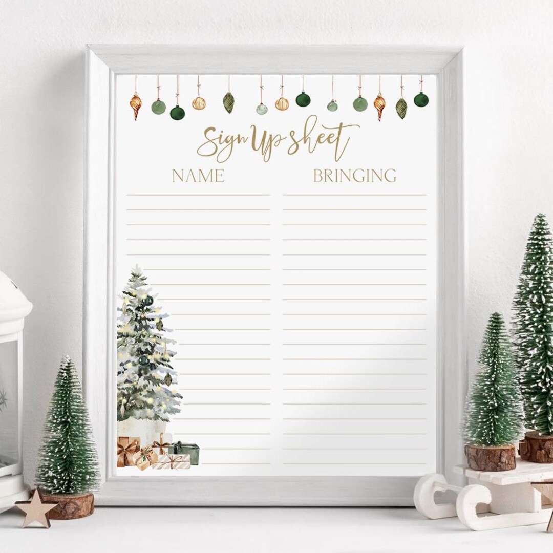 Editable Christmas Potluck Sign up Sheet Potluck Sign up Sheet Work ...