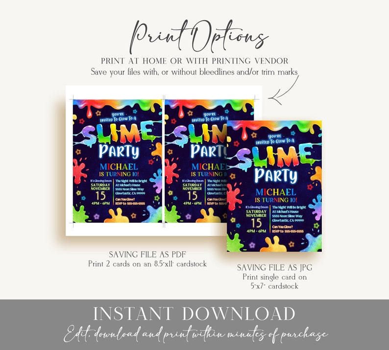 Editable Slime Invitation Glow Slime Party Invitation Template - Etsy
