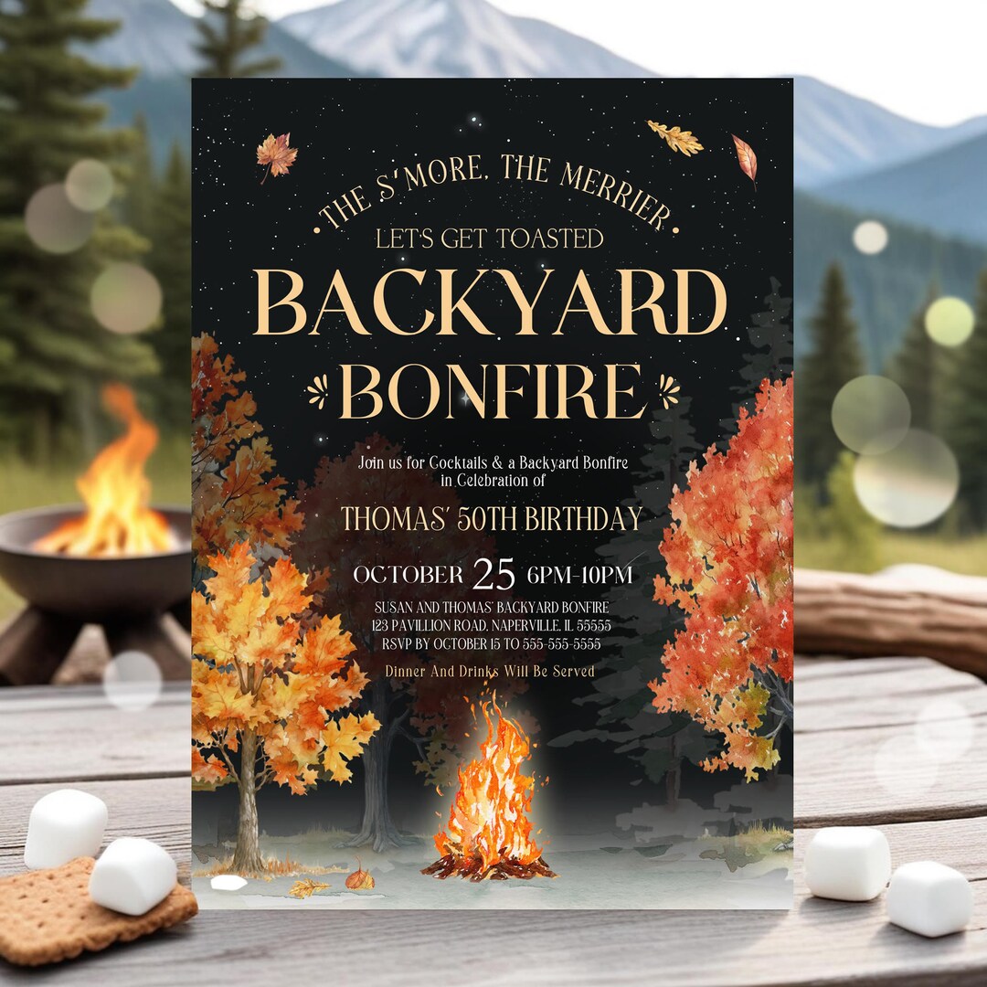 Fall Bonfire Birthday Invitation Template Autumn Bonfire Birthday Party ...