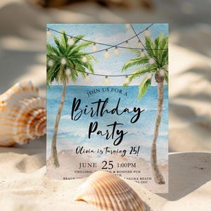 Birthday Beach Party Invitation Template Birthday Beach Invite ...