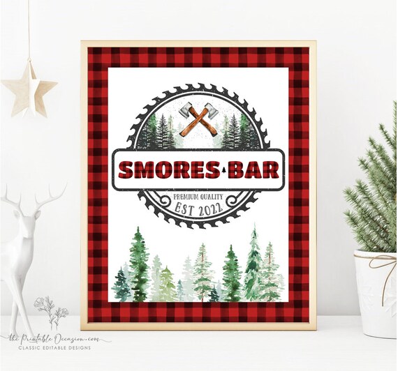 SALE Lumberjack Smores Bar Sign Printable Smores Bar Table Sign Rustic ...