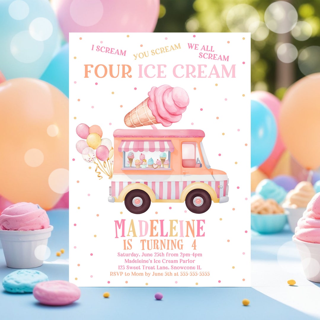 Editable Ice Cream Truck Birthday Invitation I Scream You Scream We All ...