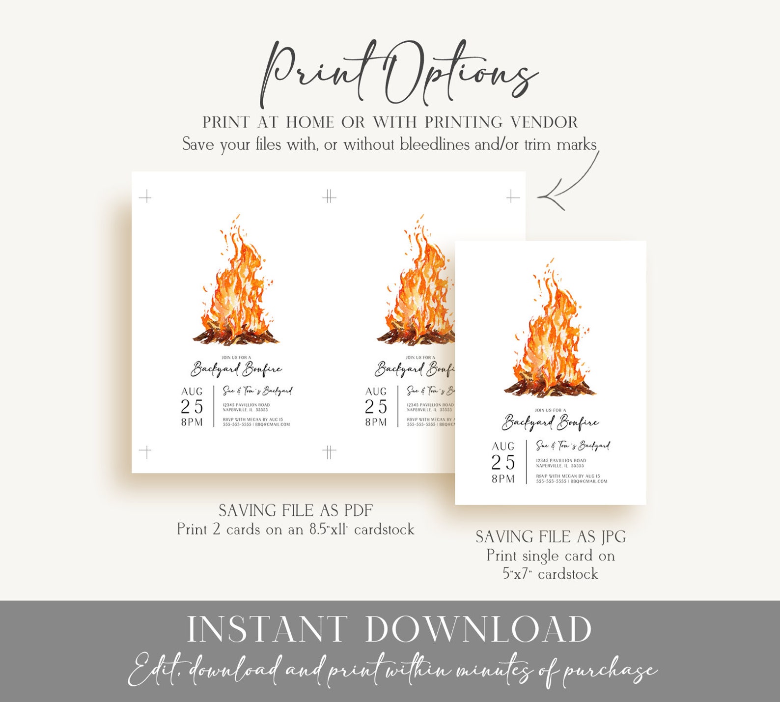 Bonfire Party Invitation Template Bonfire Birthday Party - Etsy