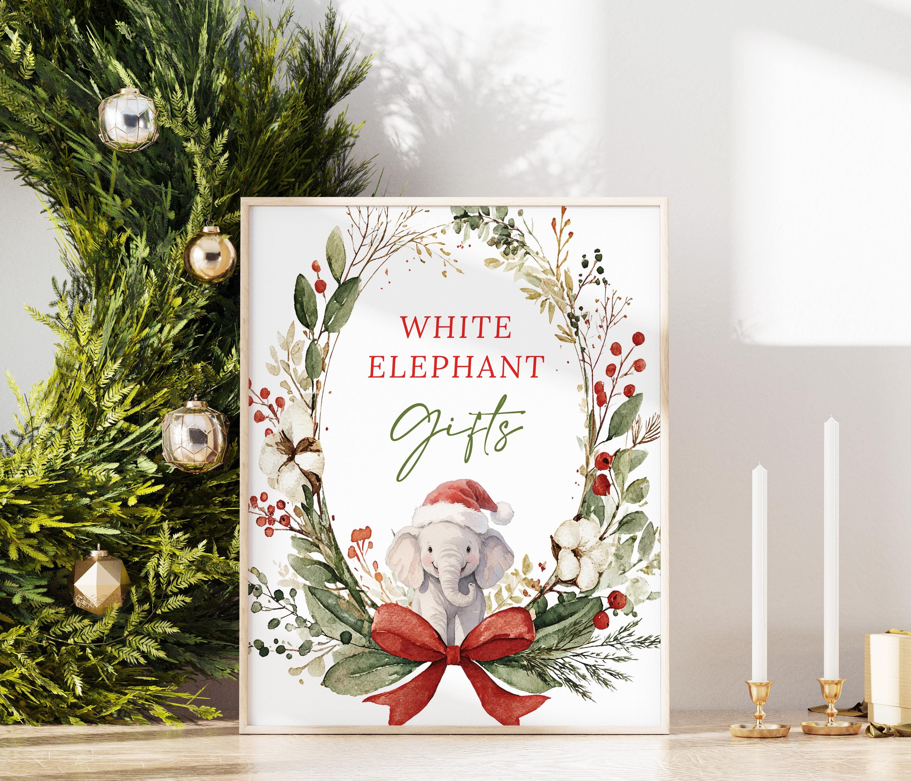 Editable White Elephant Gift Table Sign Christmas Party Sign Printable ...