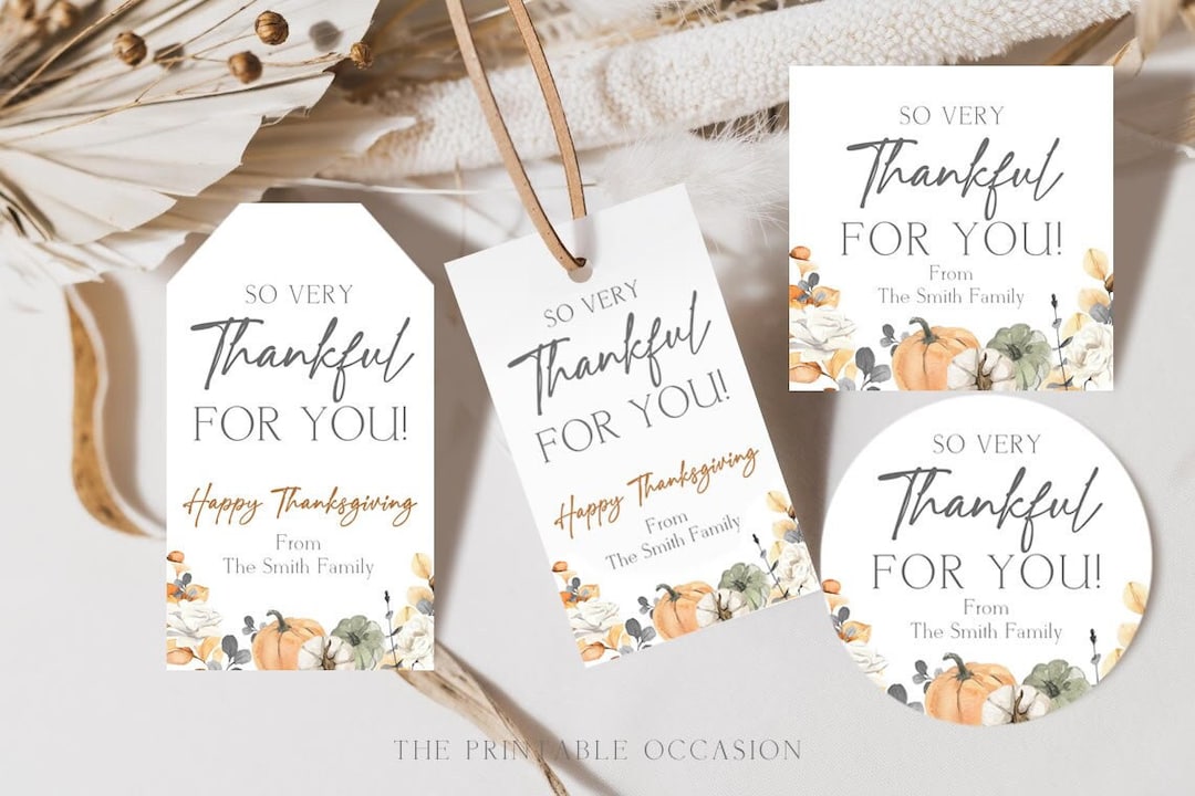 Printable so Very Thankful for You Gift Tag, Autumn Favor Tag, Happy ...