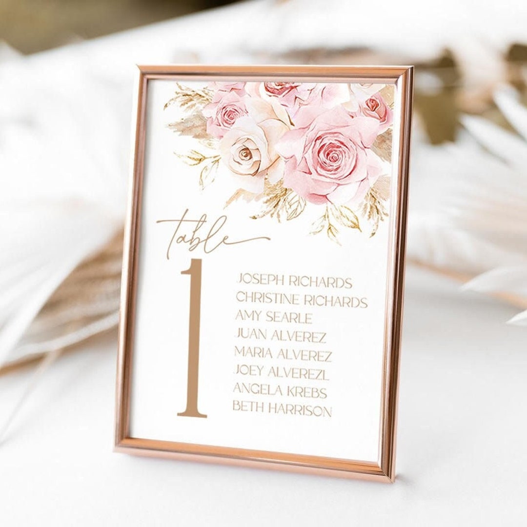 Boho Table Numbers, Baptism Table Numbers, Pink Boho Table Numbers ...