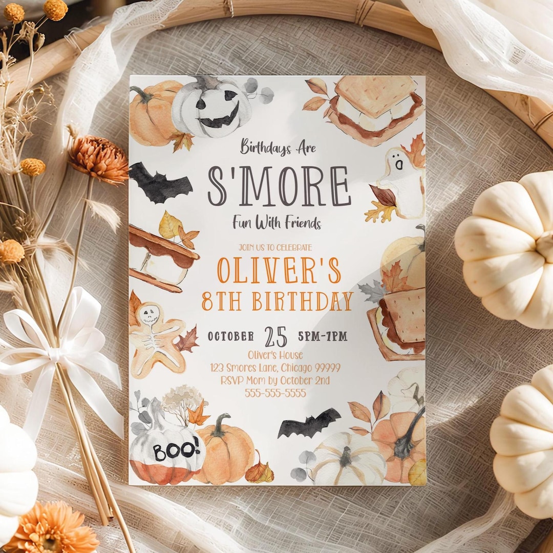 Fall Halloween Smores Invitation Editable Bonfire Birthday Invite ...