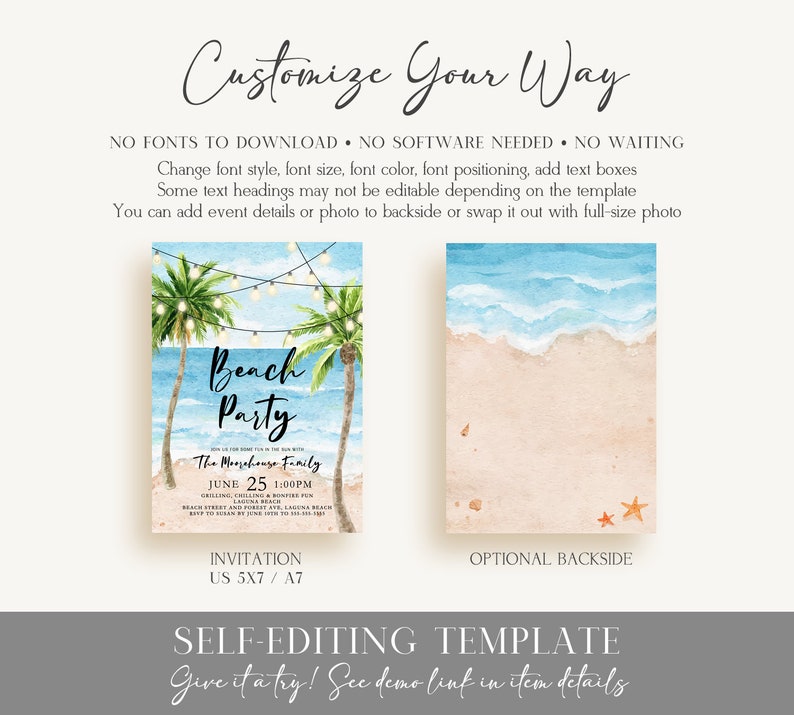 Beach Party Invitation Template Adult Beach Invite Printable - Etsy