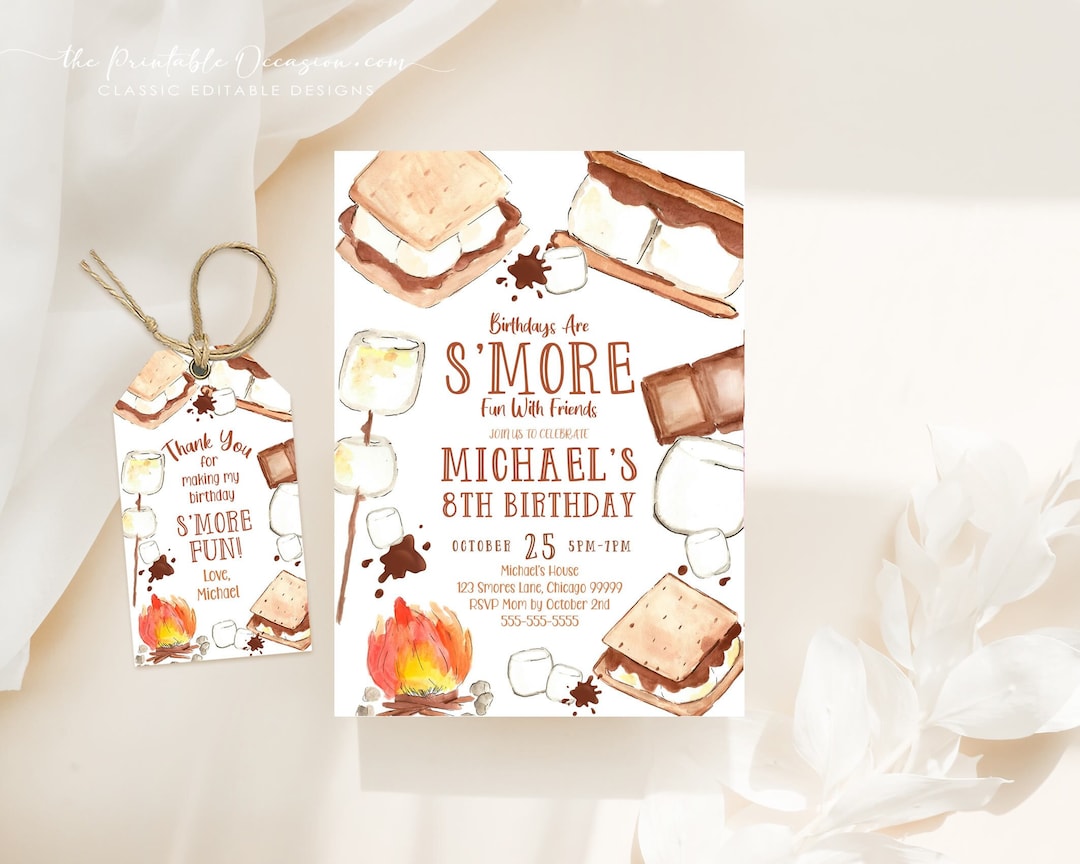 EDITABLE Smores Birthday Invitation Smores Bonfire Birthday Invite ...