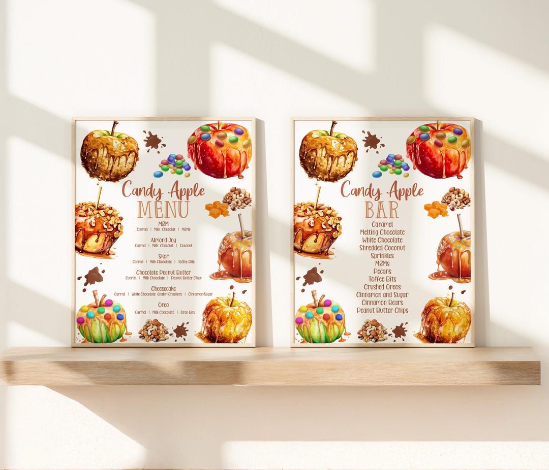 Editable Caramel Apple Bar Menu Sign Candy Apple Bar Sign Caramel Apple ...