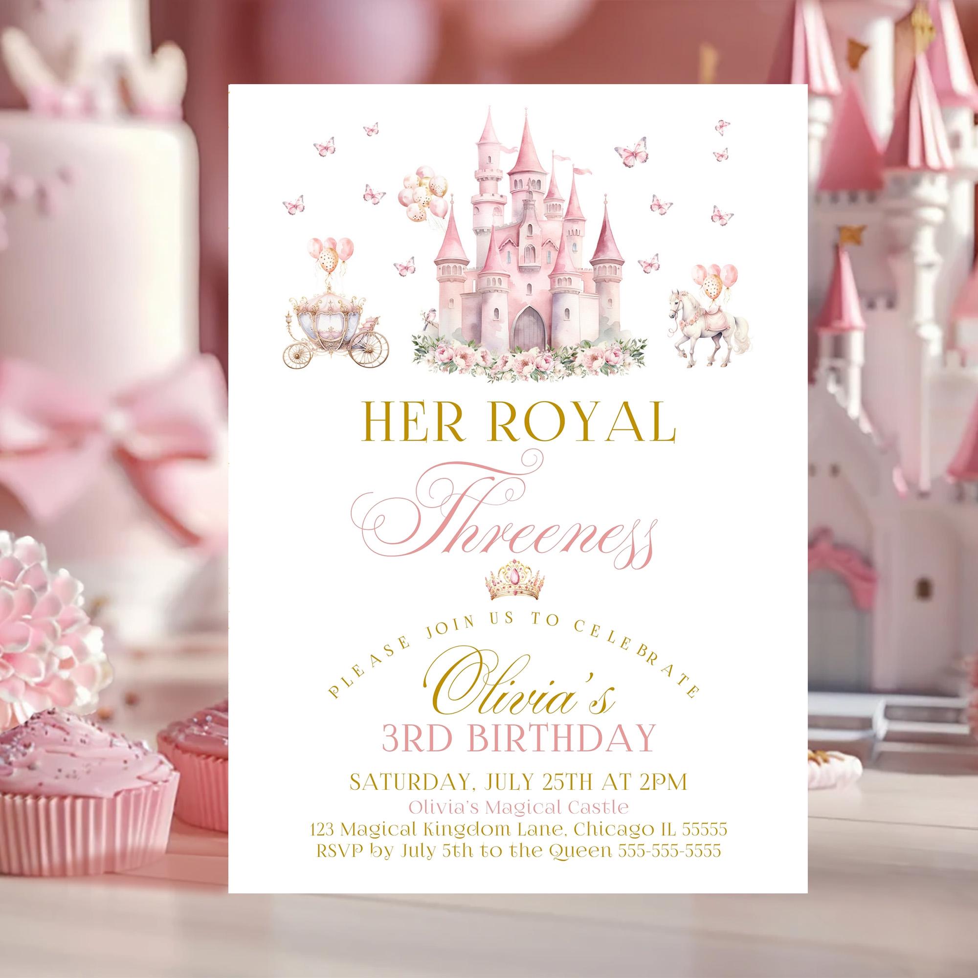 Princess 3rd Birthday Invitation Magical Castle Invite Her Royal ...