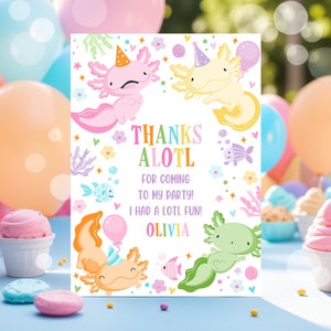 Editable Axolotl Thank You Card Axolotl Birthday Party Thank You Cute ...