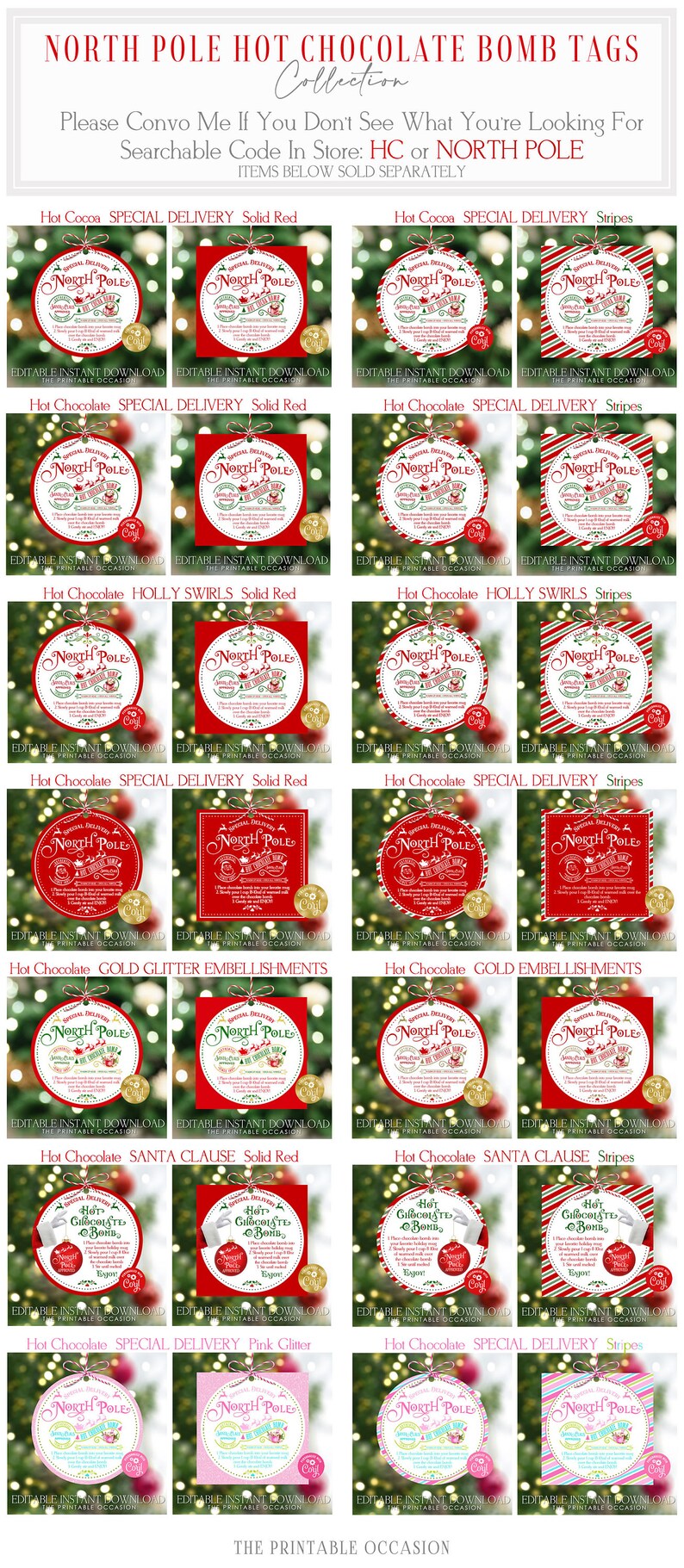 EDITABLE Christmas Hot Chocolate Bomb Tag Printable North | Etsy