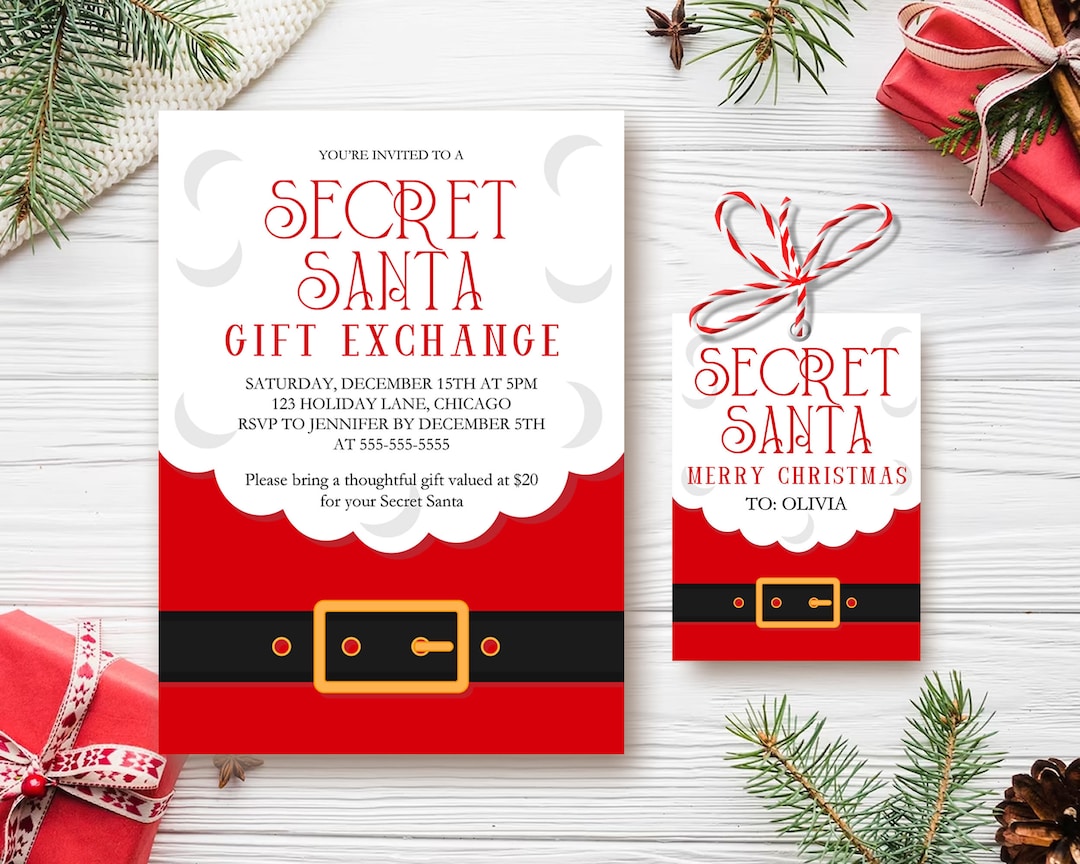 Editable Secret Santa Invitation Template Christmas Gift Exchange Invitation Secret Santa Party ...