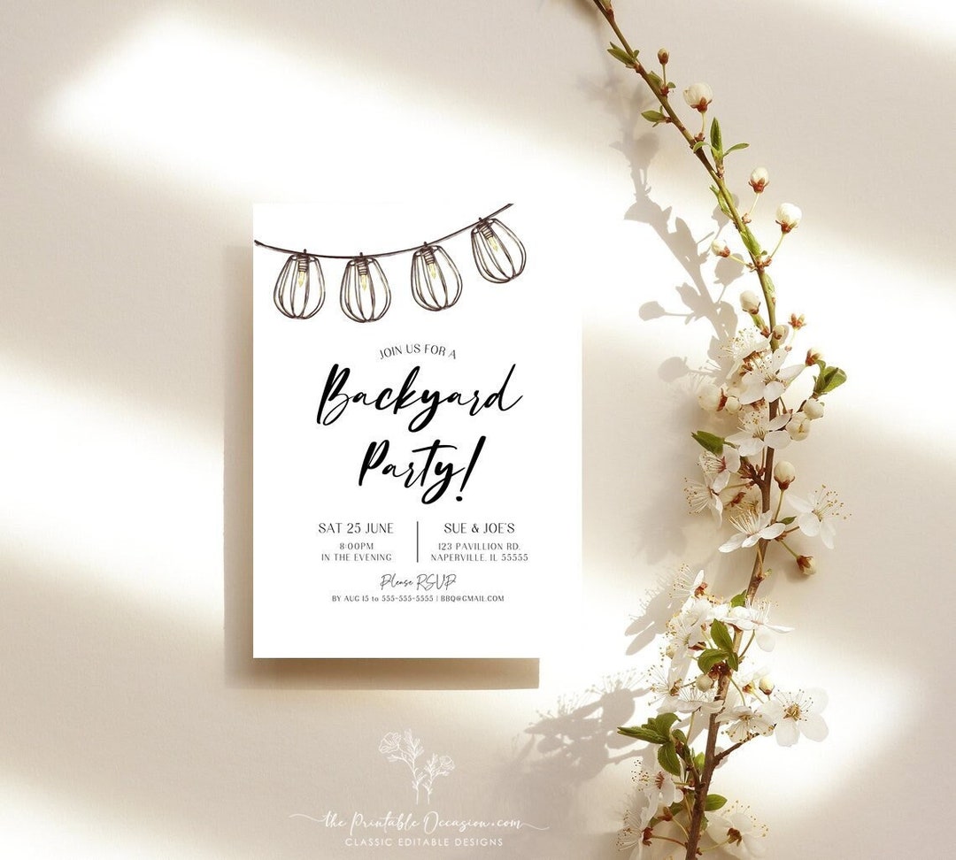 EDITABLE Rustic Backyard Party Invitation Template, Backyard Barbecue ...