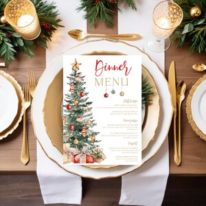 Christmas Tree Menu Card Template Editable Christmas Holiday Menu Card ...