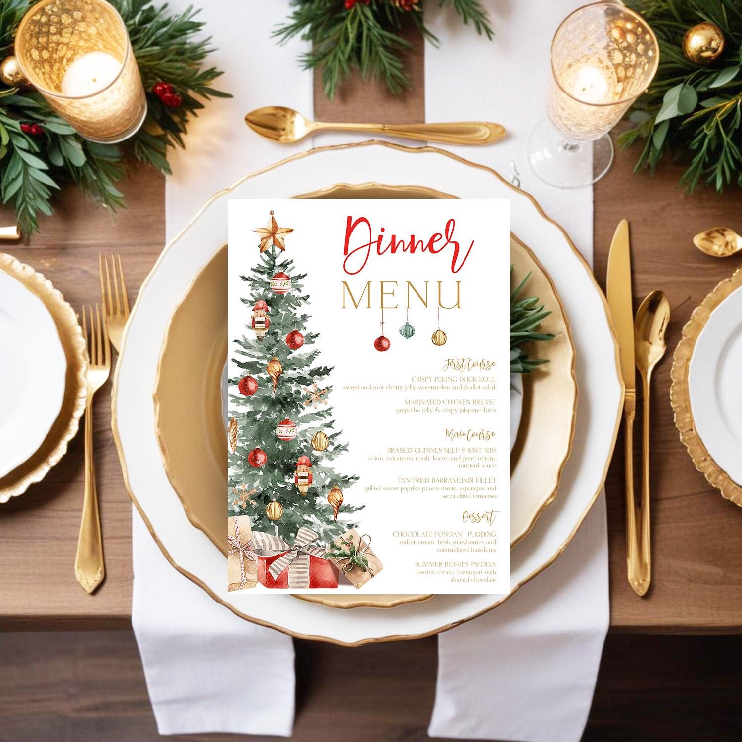 Christmas Tree Menu Card Template Editable Christmas Holiday Menu Card ...