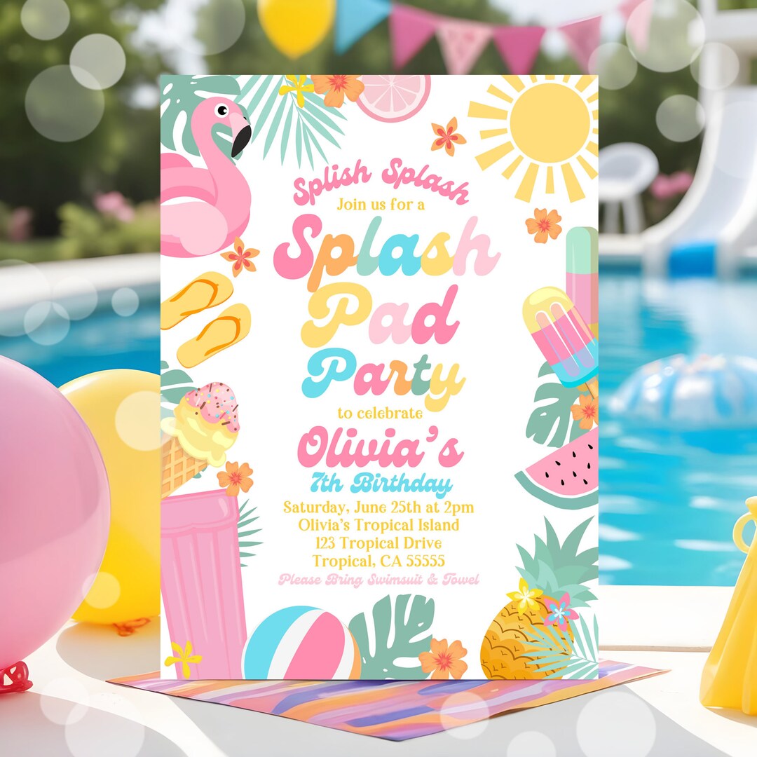 EDITABLE Splash Pad Birthday Party Invitation Tropical Splish Splash ...