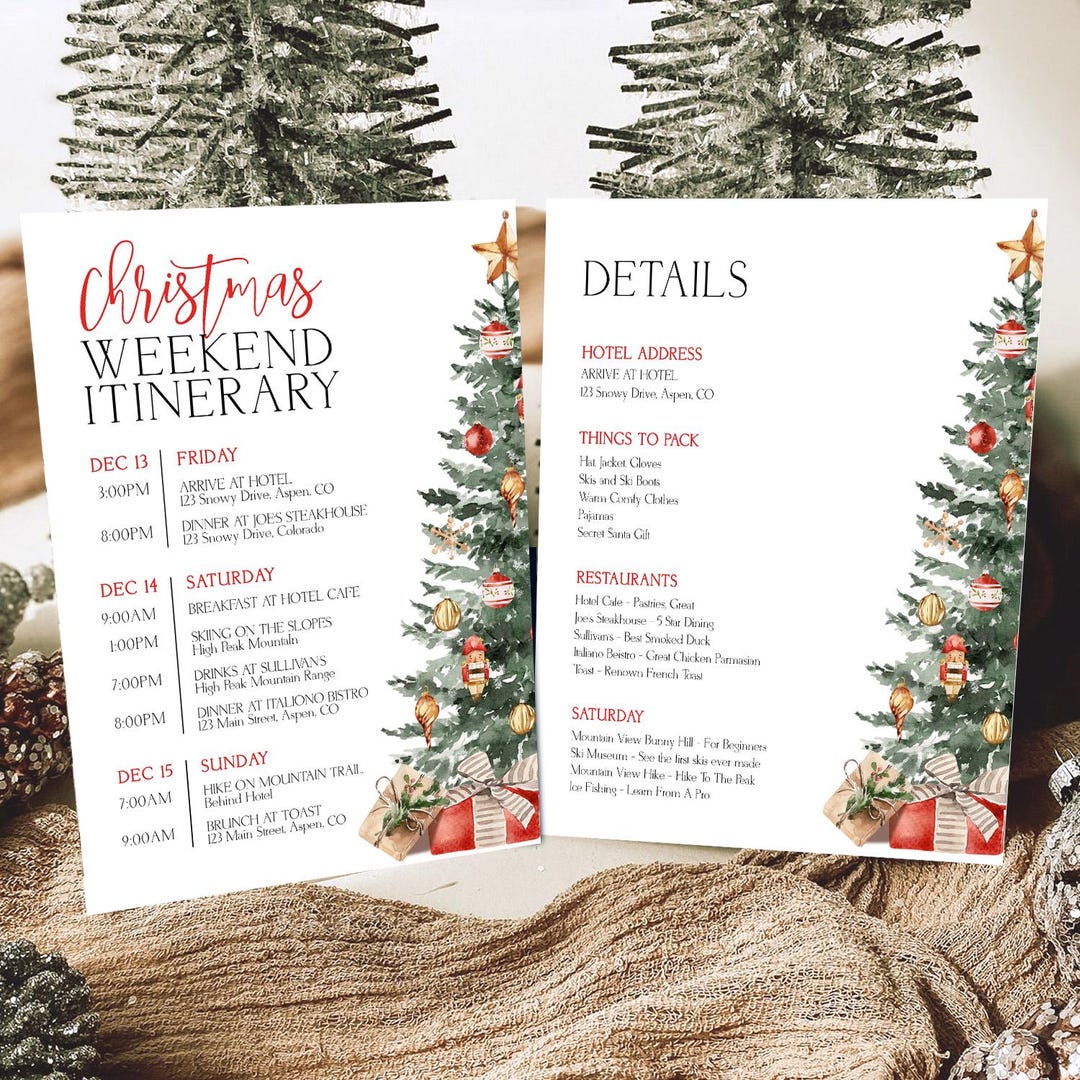 Christmas Itinerary Template Printable Holiday Itinerary Schedule ...