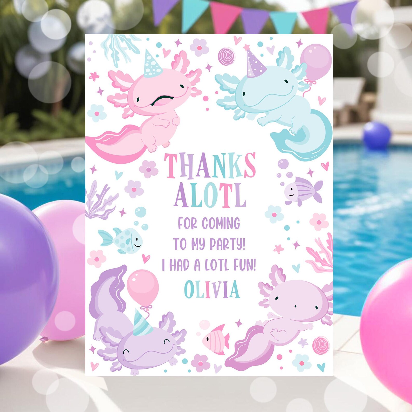 EDITABLE Axolotl Gable Box Label Pink Teal and Purple Girl Axolotl ...