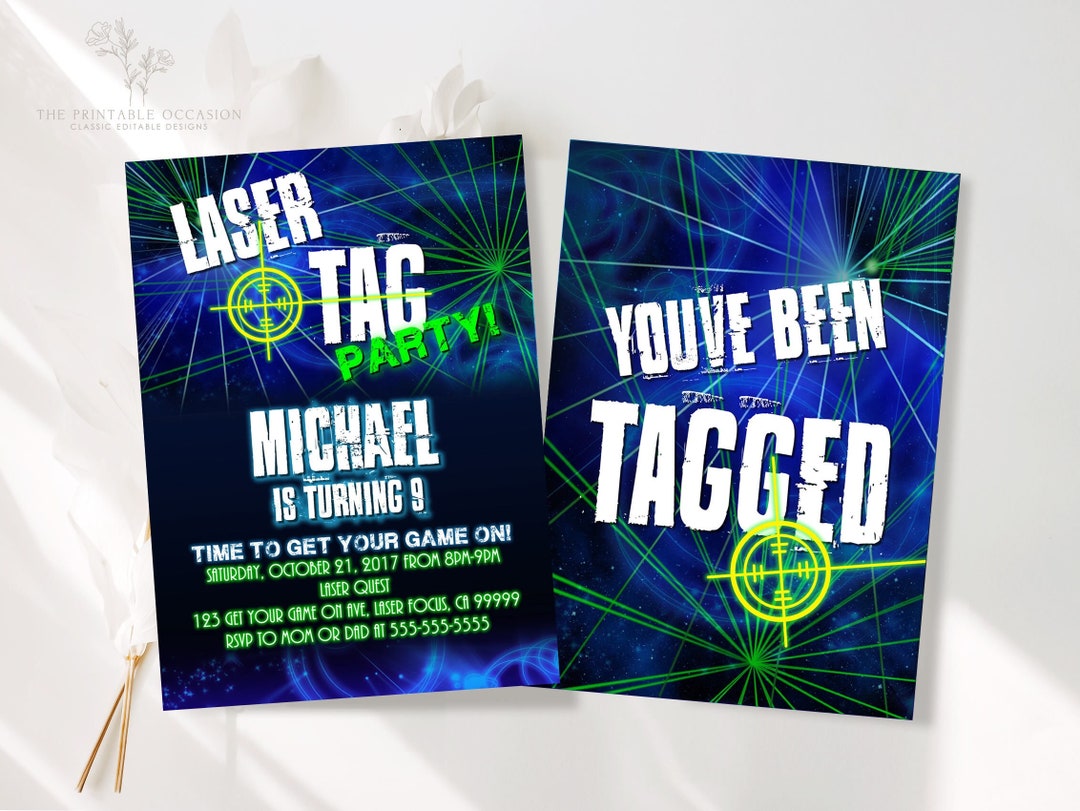 EDITABLE Laser Tag Invitation Neon Laser Tag Birthday Invitation Glow ...