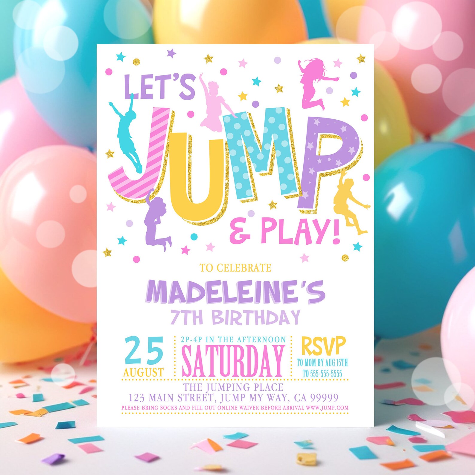 Jump Invitation Template Editable Jump Birthday Invite Trampoline Party ...