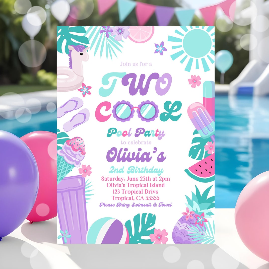 EDITABLE Two Cool Birthday Party Invitation Tropical Splish Splash ...
