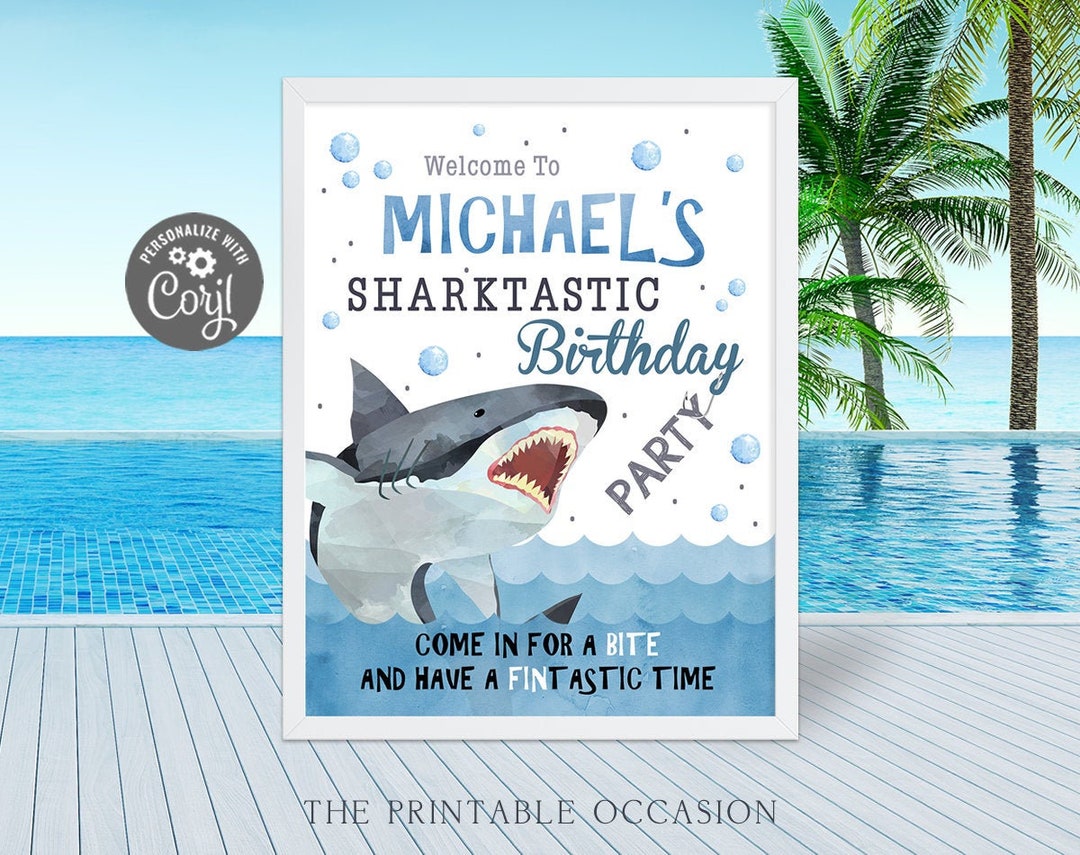 EDITABLE Shark Birthday Party Sign, Sharks Door Sign, Sharks Table Sign ...
