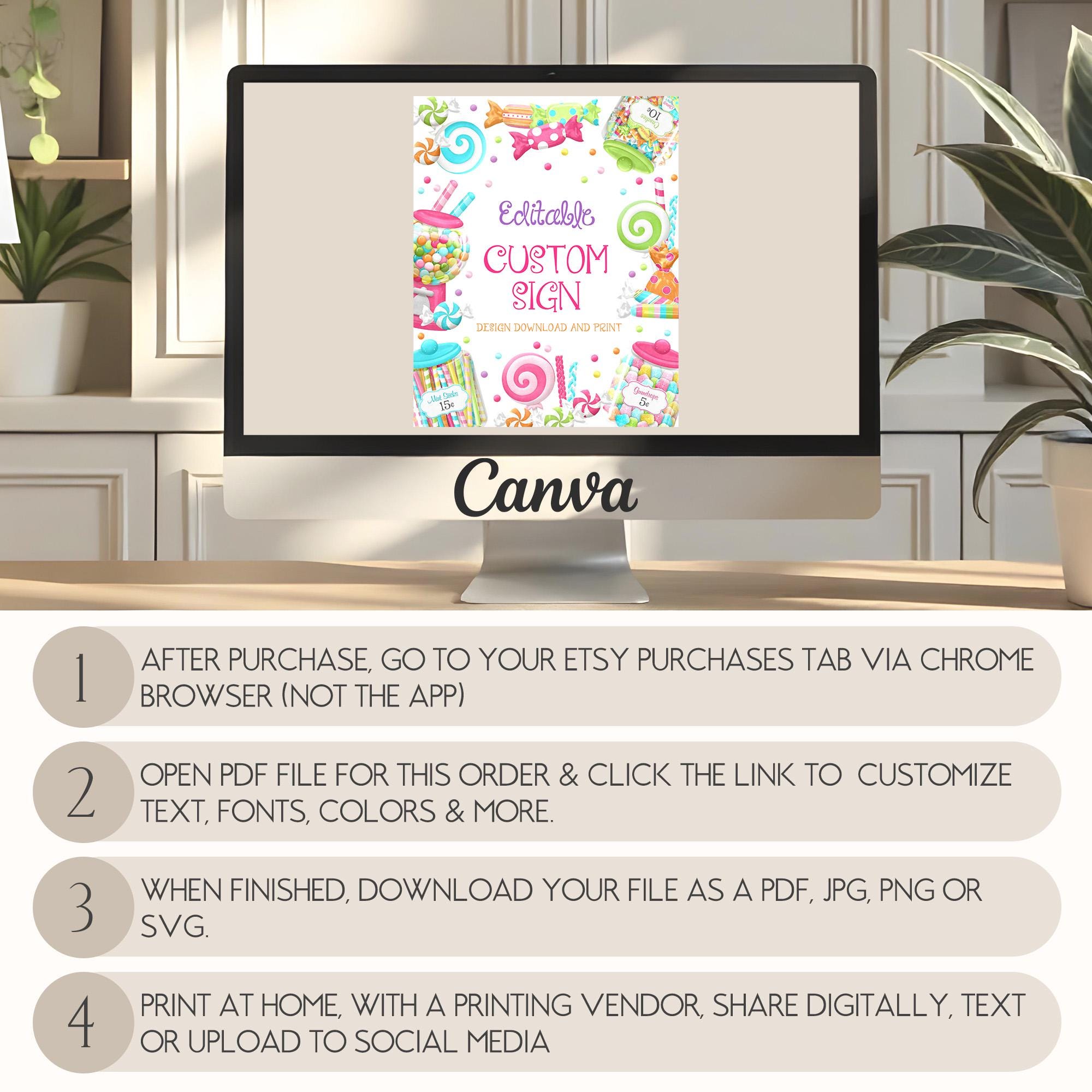 Candy Birthday Party Sign Editable Sweet Shoppe Table Decor Canva ...