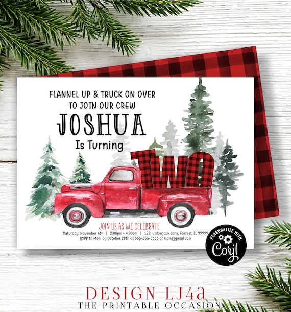 Editable 2nd Birthday Invitation Lumberjack Rustic Woodland Bear Forest ...
