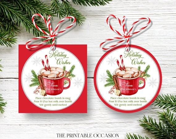 EDITABLE Winter Hot Chocolate Bomb Tags Warm Wishes Hot Cocoa Bomb ...