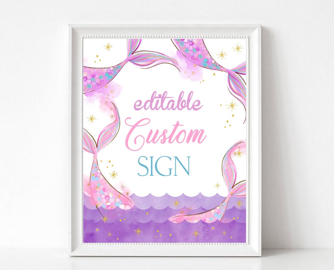 EDITABLE Mermaid Birthday Party Table Sign, Pink and Purple Mermaids ...